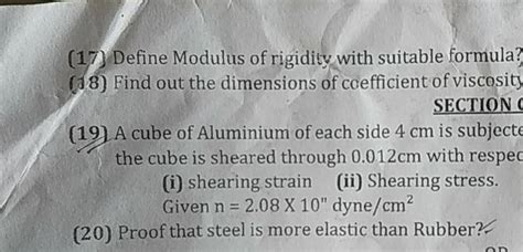 17 Define Modulus Of Rigidity With Suitable Formula D8 Find Out The
