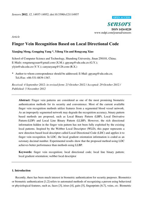 Pdf Finger Vein Recognition Based On Local Directional Code