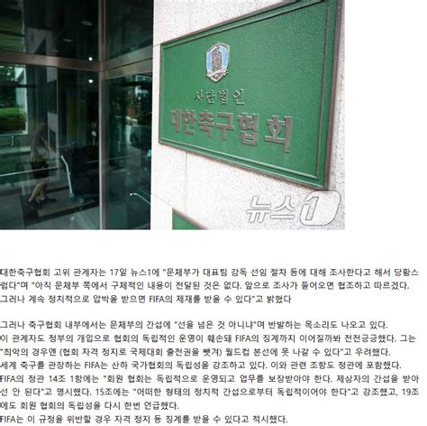 한국축구협회 정부 개입 과하면 월드컵 못 나갈 수 있다 포텐 터짐 최신순 에펨코리아