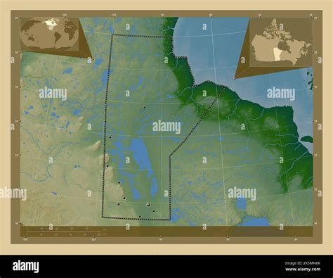 Manitoba Province Of Canada Colored Elevation Map With Lakes And