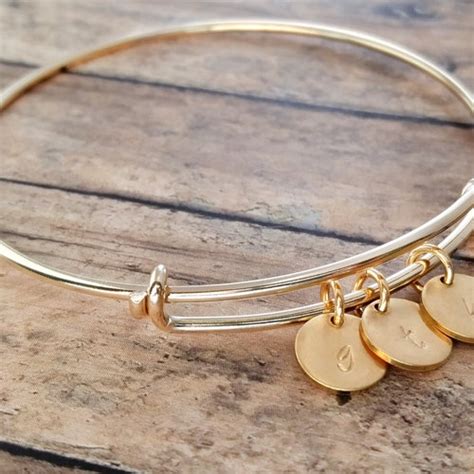 Gold Initial Bracelet Personalized Gold Initial Bangle Etsy