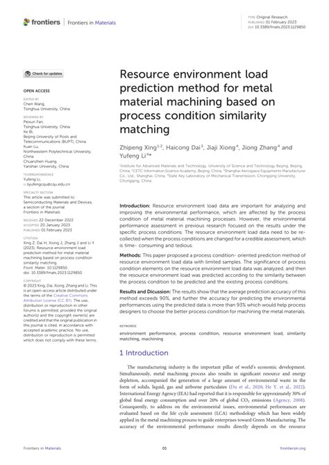 Pdf Resource Environment Load Prediction Method For Metal Material Machining Based On Process