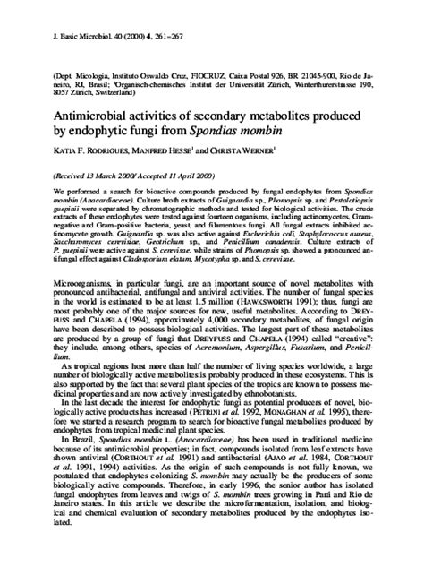 Pdf Antimicrobial Properties Of Endophytic Fungi From Spondias Mombin