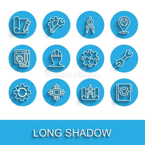 Set Line Gear And Arrows As Workflow Processor With Microcircuits Cpu Graphing Paper Pencil