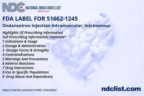 Fda Label For Ondansetron Injection Intramuscular Intravenous Indications Usage And Precautions
