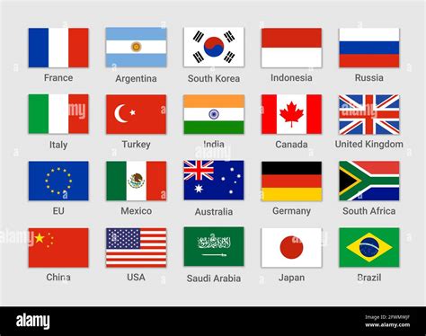 Vector G20 Country Flag Mexico Usa Canada G20 Flag Set Icon Stock