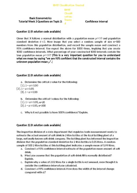 Basic Econometrics Tutorial Questions RMIT Classification Trusted RMIT Classifi Cation