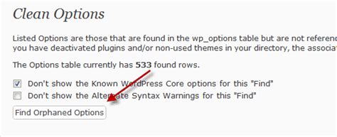 Clean Options Wordpress Plugin Delete Orphan Tables