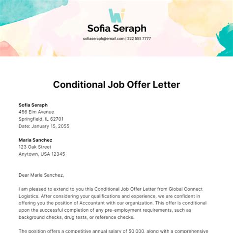 Free Conditional Job Offer Letter Template To Edit Online