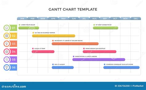 Gantt Chart Project Management Stair Arrow Timeline Template Background Cartoon Vector