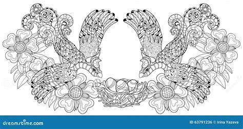 Zentangle Sketch Bird On Nest Hand Drawn Doodle Stock Vector Illustration Of Bird Beauty
