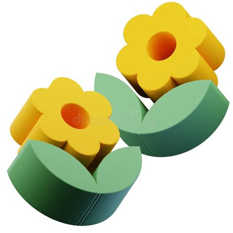3d Floating Flower Icon Design Illustration With Cartoon Style On White Background Stock