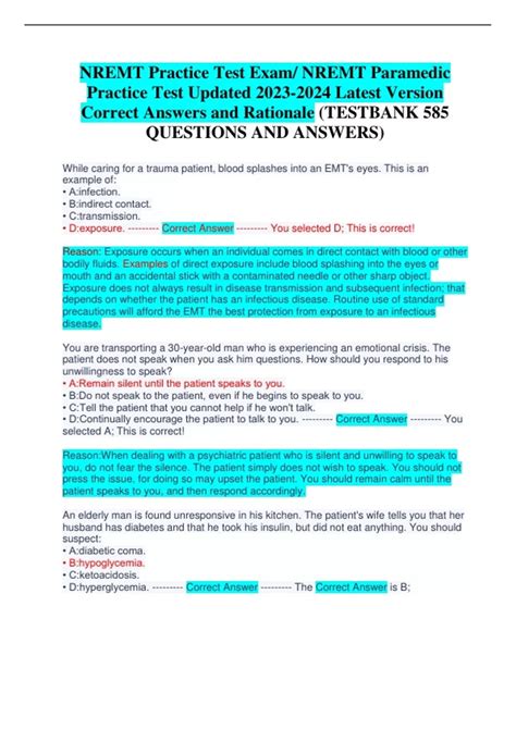 Nremt Paramedic Practice Test Updated 2023 With Rationale Nremt Nationally Registered