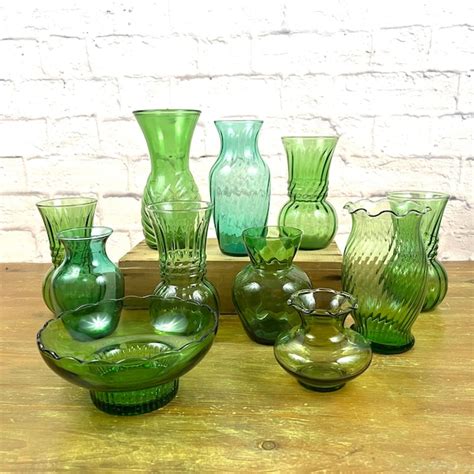 Antique Green Glass Vases Etsy