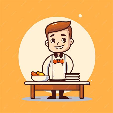 Premium Vector Waiter Serving Food In The Restaurant Vector Cartoon
