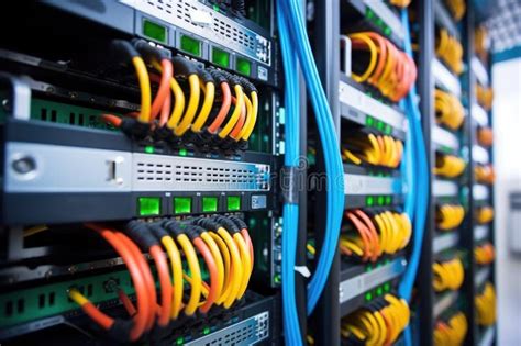Network Switch With Ethernet Cables Plugged In Stock Image Image Of
