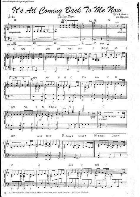 Its All Coming Back To Me Now Free Sheet Music By Celine Dion Pianoshelf