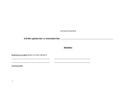 3 Opening And Closing Stock New Openingclosing Stock Is It The Upstairs Bar Or Downstairs