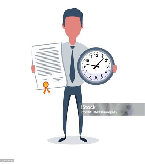 사업가 또는 서기 개체 플랫 벡터 일러스트와 트렌디 한 간단한 스타일의 남성 캐릭터 시간 확인에 대한 스톡 벡터 아트 및 기타
