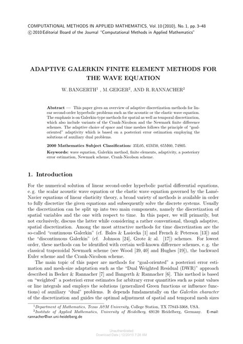 PDF Adaptive Galerkin Finite Element Methods For The Wave Equation