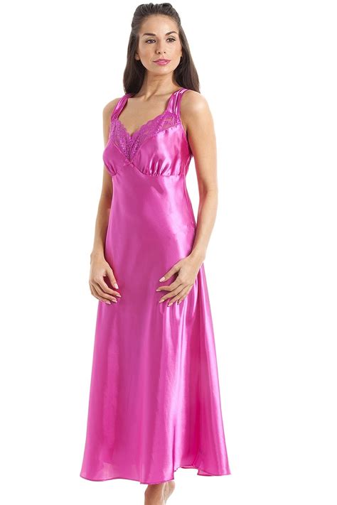 Luxury Long Pink Lace Satin Chemise
