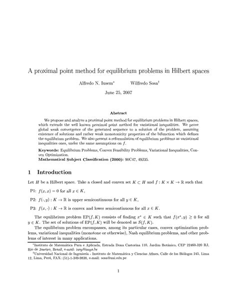 PDF On The Proximal Point Method For Equilibrium Problems In Hilbert