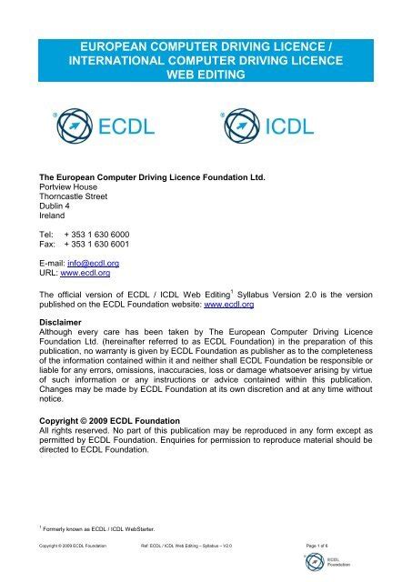 Ecdl Icdl Web Editing Syllabus 20 Ecdl Foundation