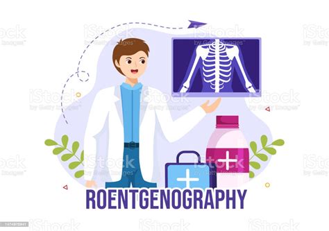 형광 검사 신체 검사 절차 X선 스캐닝 또는 건강 관리의 뢴트겐이 있는 뢴트게노그래피 그림 플랫 만화 손으로 그린 템플릿 X