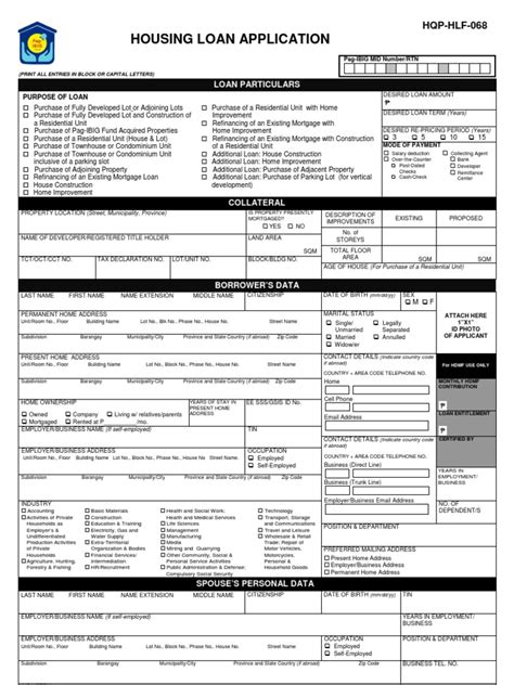Housing Loan Application Hla Hqp Hlf 068 V03 Download Free Pdf