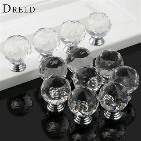 Dreld 12pcs 40mm Round Clear Crystal Diamond Cabinet Knobs And Handles