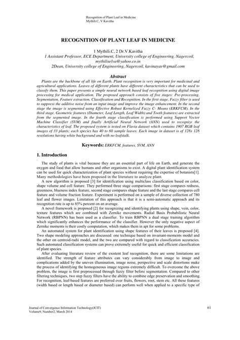 Pdf Recognition Of Plant Leaf In Medicine