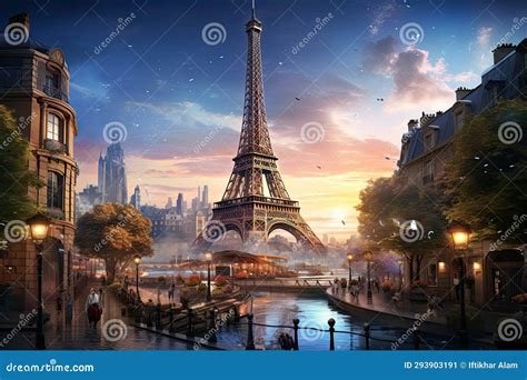 The Eiffel Tower In Paris France At Sunset Collage Eiffel Tower City