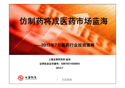 2013年7月医药行业投资策略：仿制药将成医药市场蓝海