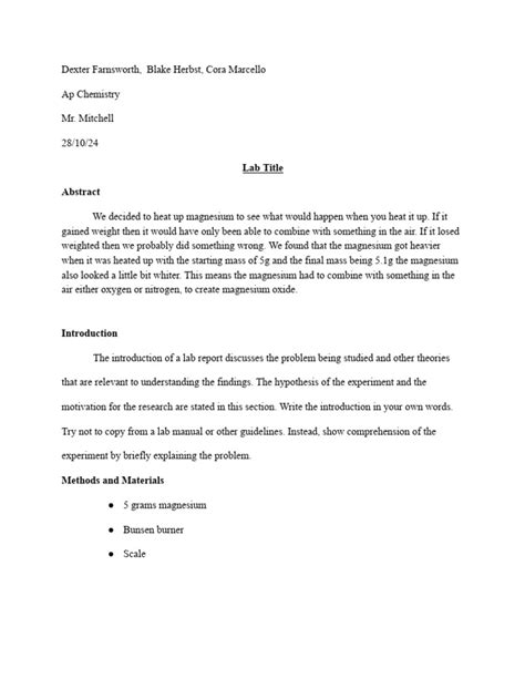 Magnesium Burning Lab Pdf Magnesium Experiment