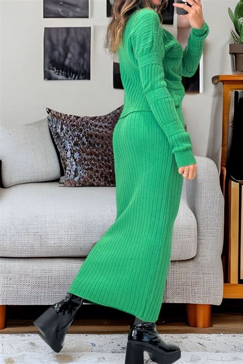 Ensemble Pull Et Jupe Vert Inspi Za En Maille Tr S Doux Et Tr S Extensible