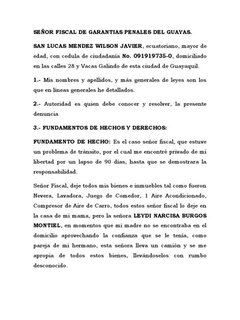 Denuncia Por El Delito De Hurto Pdf