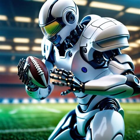 Premium Ai Image Robot Playing Football In Tech Suit With Helmet