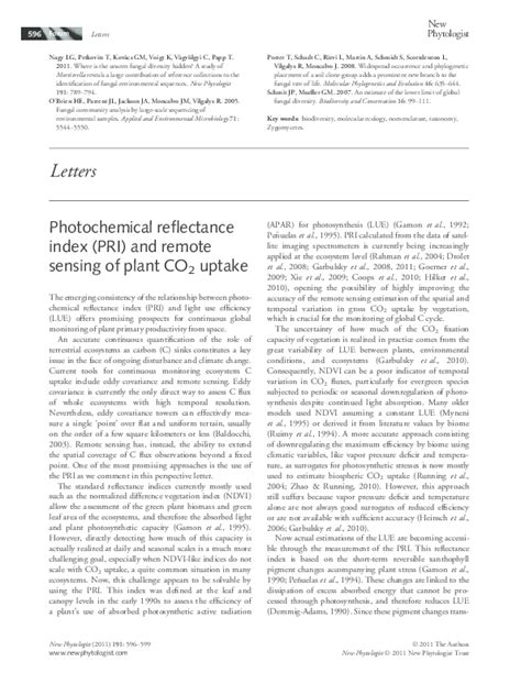 Pdf Photochemical Reflectance Index Pri And Remote Sensing Of Plant Co2 Uptake