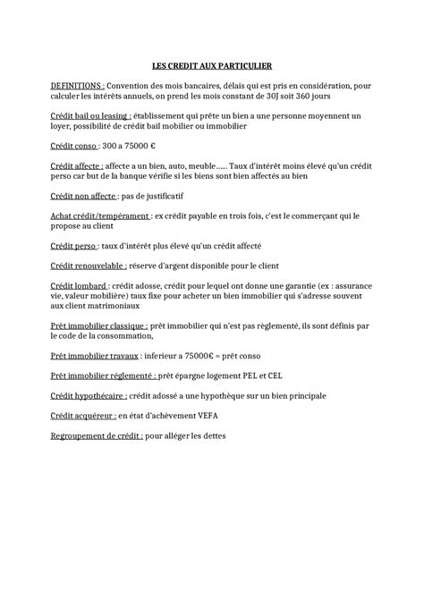 Droit Et Crédit Aux Particuliers Docsity