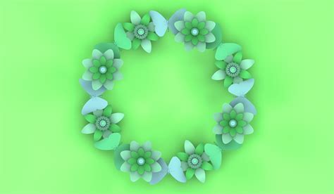 추상적인 꽃과 나비가 있는 녹색 톤의 원형 배경 3d 일러스트레이션 꽃과 봄 스타일 0명에 대한 스톡 사진 및 기타 이미지 0명 3차원 형태 가격 Istock