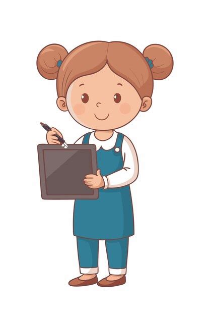 Illustration Of Blonde Girl Writing On A Blackboard Minimalist Vector