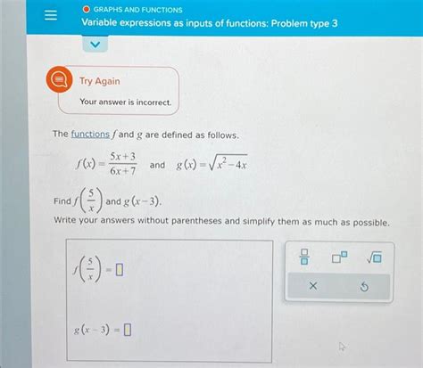 Solved Try Again Your Answer Is Incorrect The Functions F