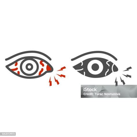 눈 통증과 감염 라인과 단단한 아이콘 질병과 부상 개념 아픈 눈은 흰색 배경에 서명 모바일 개념및 웹 디자인을위한 윤곽 스타일눈 아이콘의 홍조 벡터 그래픽 건강관리와 의술에