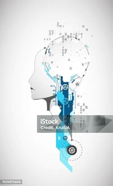 인공지능 남자의 실루엣과 기술적 배경 빅 데이터 개념 기계 사이버 마인드 Cpu에 대한 스톡 벡터 아트 및 기타 이미지