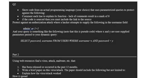 Solved Q2 Show Code From An Actual Programming Language