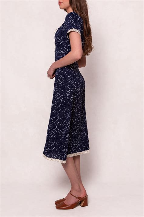 Libby Dress In Blue And Cream Polka Dot Ivy City Co