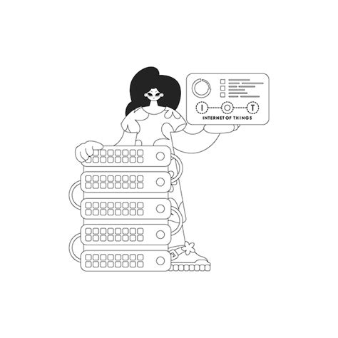 Premium Vector Girl Stands By A Cloud Storage Server In A Vectorized