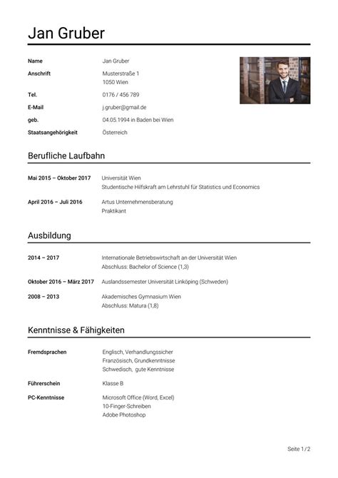 Lebenslauf Vorlage Uni