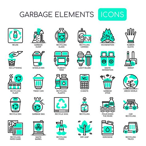 Garbage Elements Thin Line Monochrome Icons 685397 Vector Art At Vecteezy