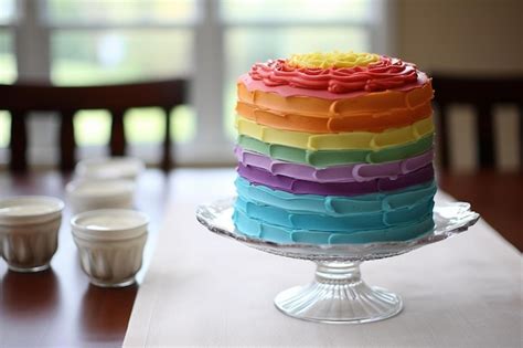 Whimsical Rainbow Birthday Cake Premium Ai Generated Image